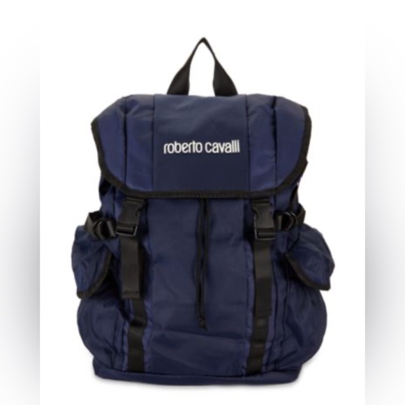 Roberto Cavalli | Bags | Roberto Cavalli Logo Utility Backpack In Navy | Poshmark
